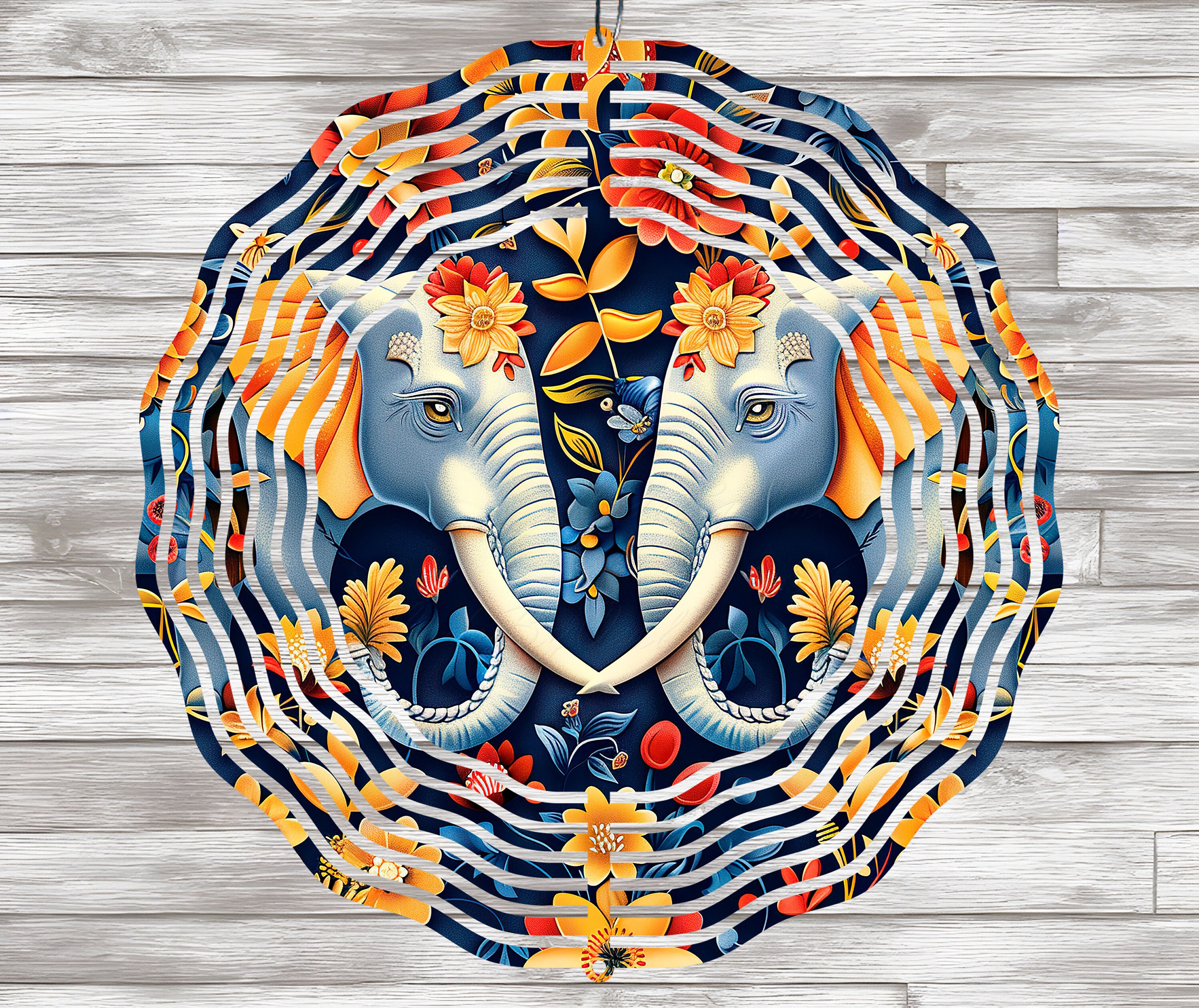 Elephants Wind Spinner PNG, Elephant Couple Wind Spinner Design, Round ...