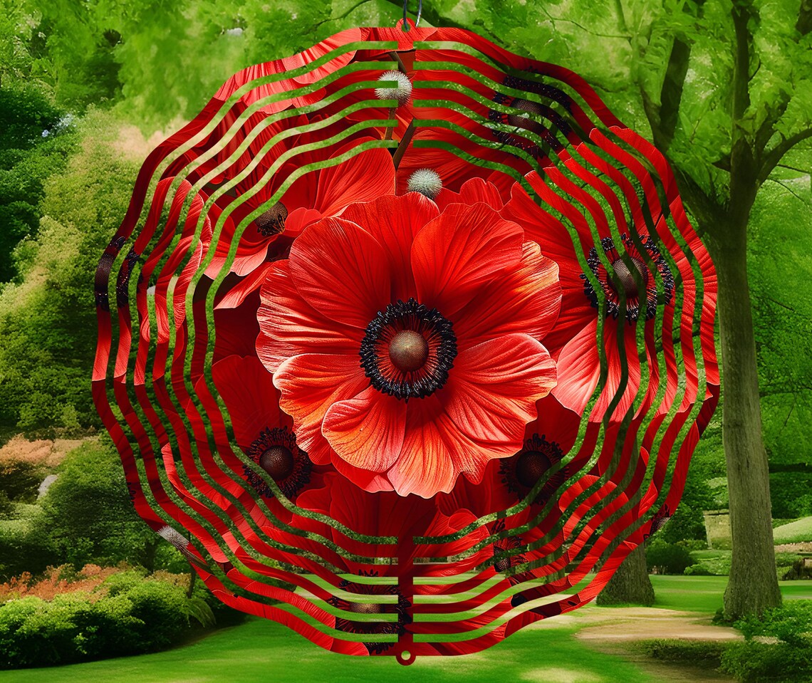 Red Poppy Wind Spinner PNG, Wildflower PNG Wind Spinner Design, Round ...