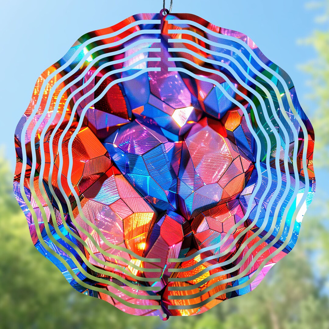 Iridescent Gemstone Wind Spinner PNG, Neon Crystals Wind Spinner ...