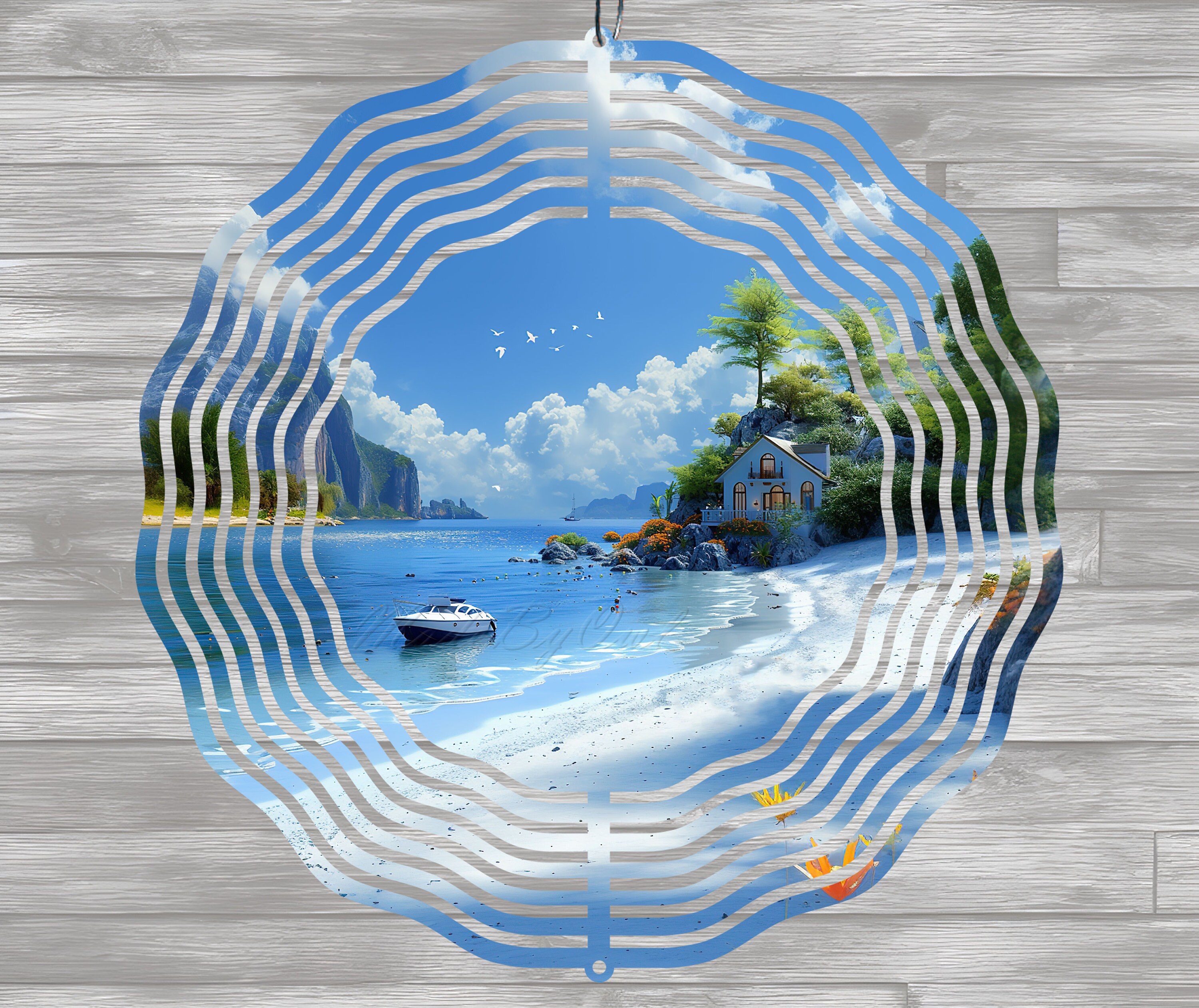 House on the Beach Wind Spinner PNG, Coastal Summer Landscape Wind ...