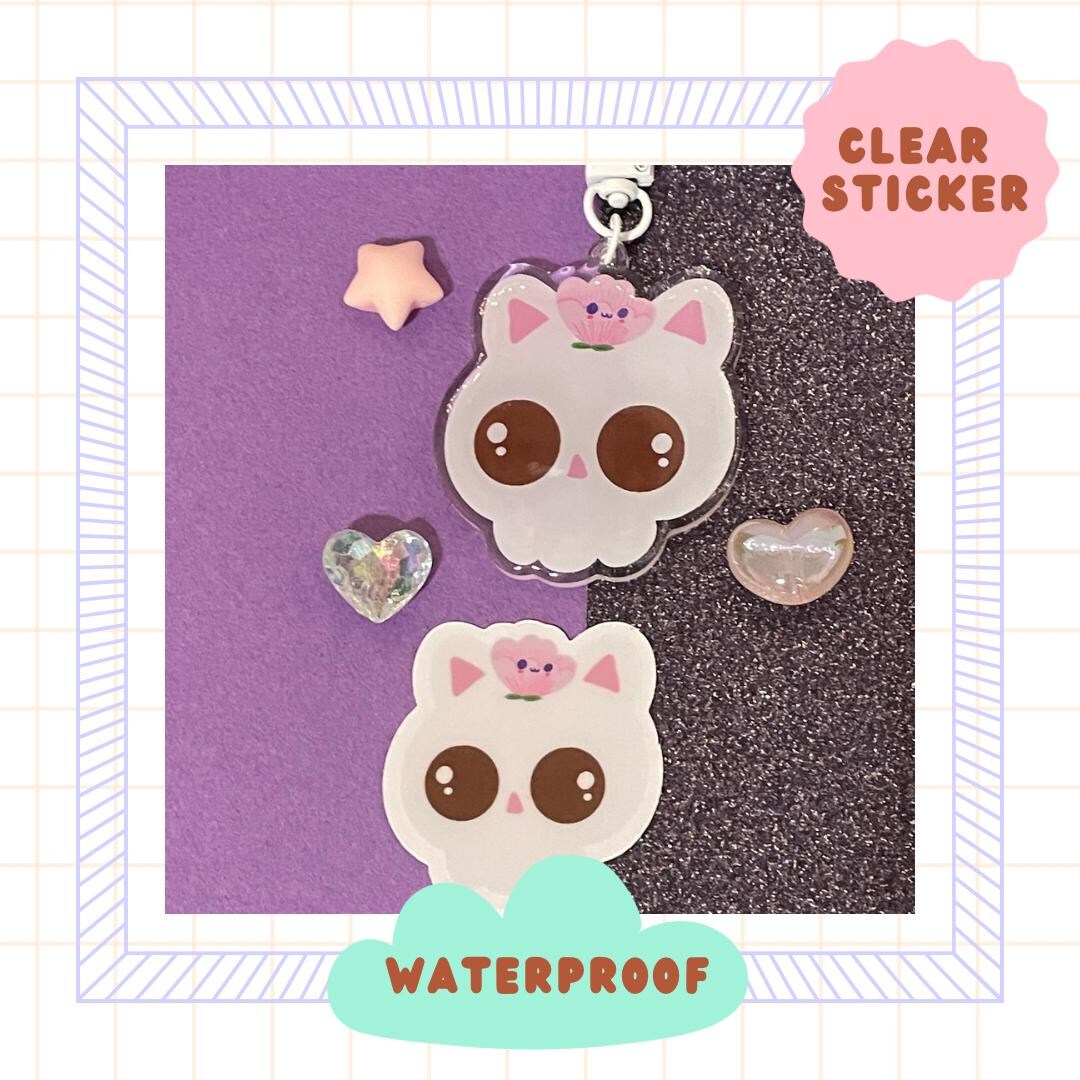 Skull Kitty Sticker: Spooky Kawaii Cat With Pink Flower - Etsy