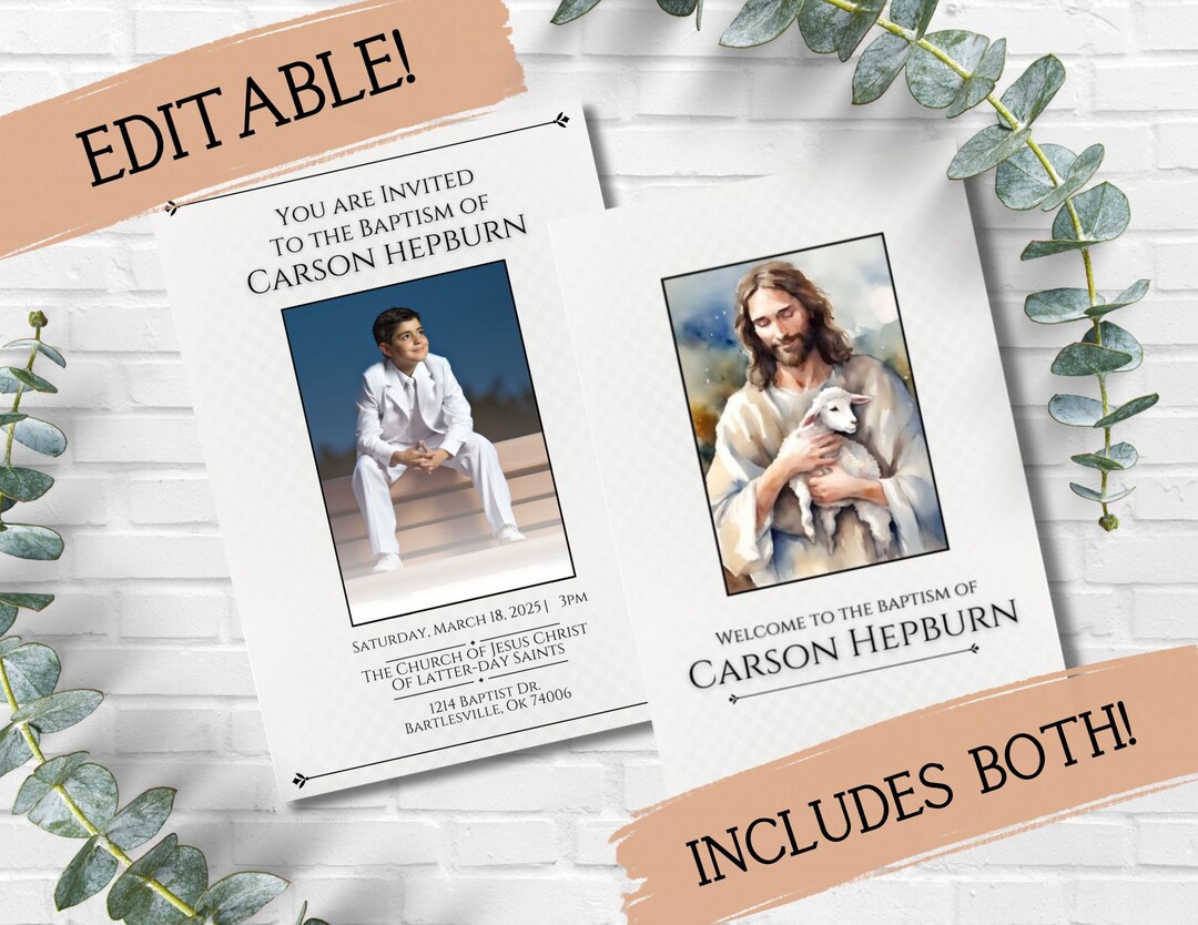 LDS Baptism Invite LDS Baptism Program Editable Digital Download - Etsy