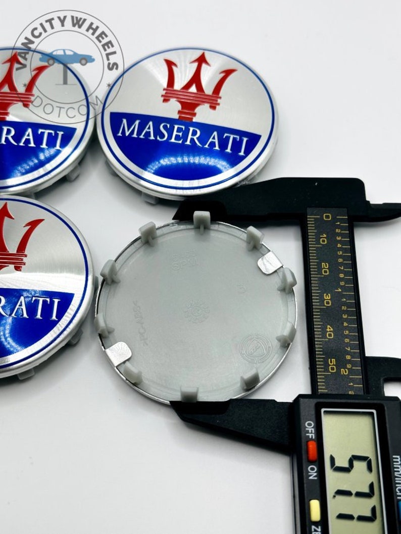 Set of 4 Chrome/blue Maserati Alloy Wheel Center Caps 60mm, Chrome/blue ...