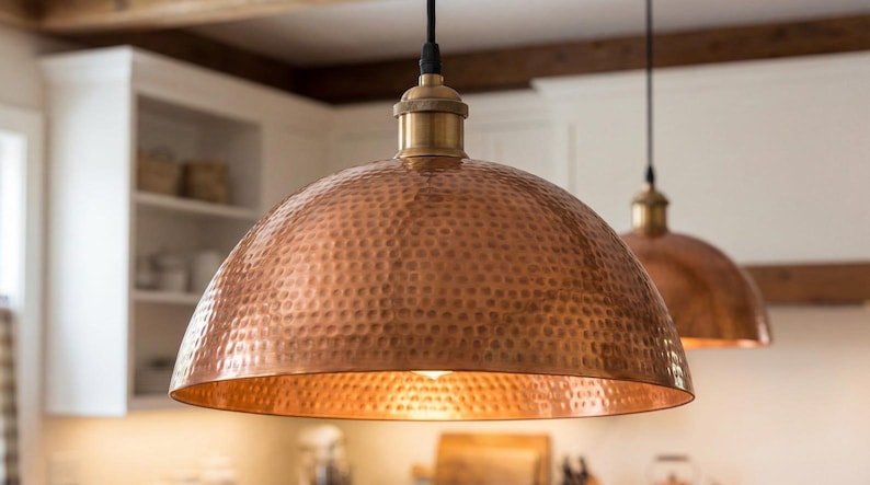 Hammered Copper Pendant Light: Hand-forged Dome, Rustic Farmhouse ...