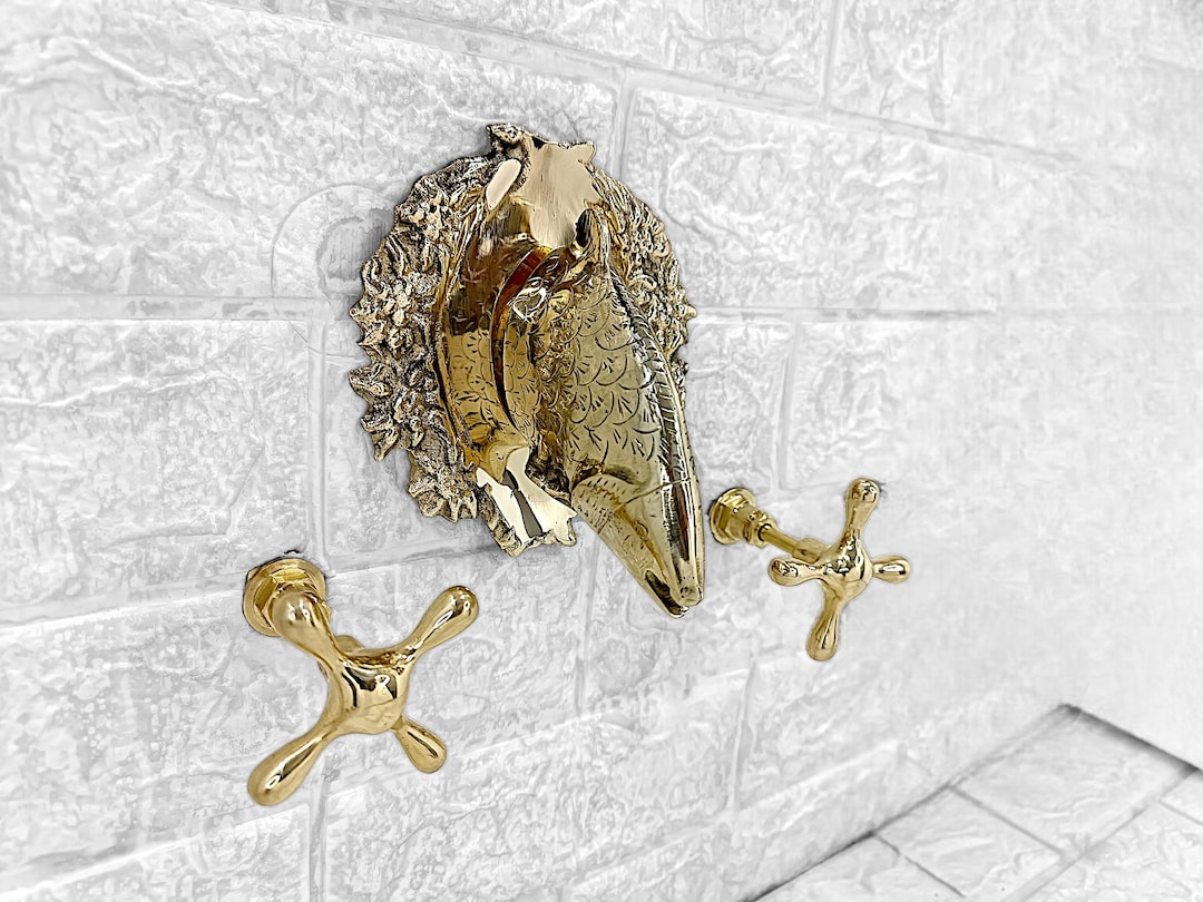 Vintage Brass Faucet - Antique Gold Fish Design for Bathroom & Kitchen ...
