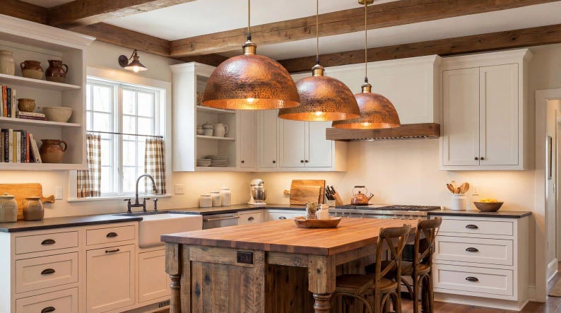 Hammered Copper Pendant Light: Hand-forged Dome, Rustic Farmhouse ...