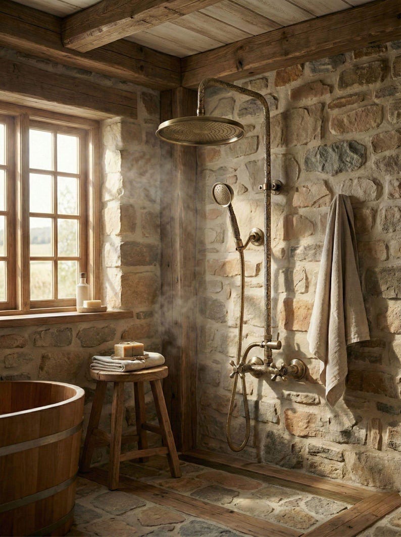 Unlacquered Brass Shower System With 8-inch Rain Head and Handheld ...