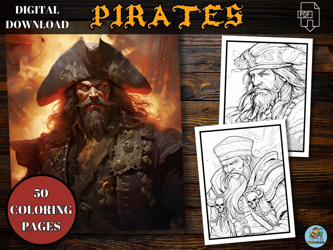 Pirates Coloring Pages for Adults & Kids 50 Printable Designs Ships ...
