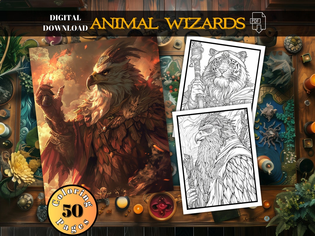 Animal Wizards Coloring Pages - 50 Fantasy Designs for Adults & Kids ...