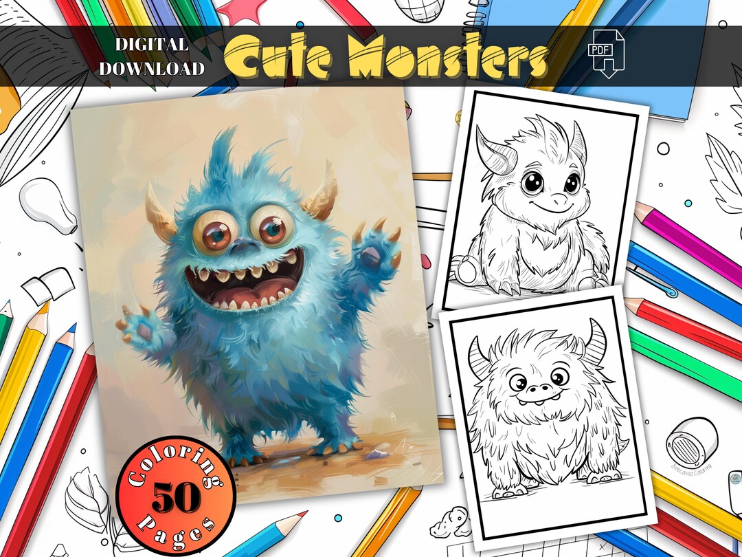 Cute Monsters Coloring Pages - 50 Designs for Kids, Adorable Creatures ...