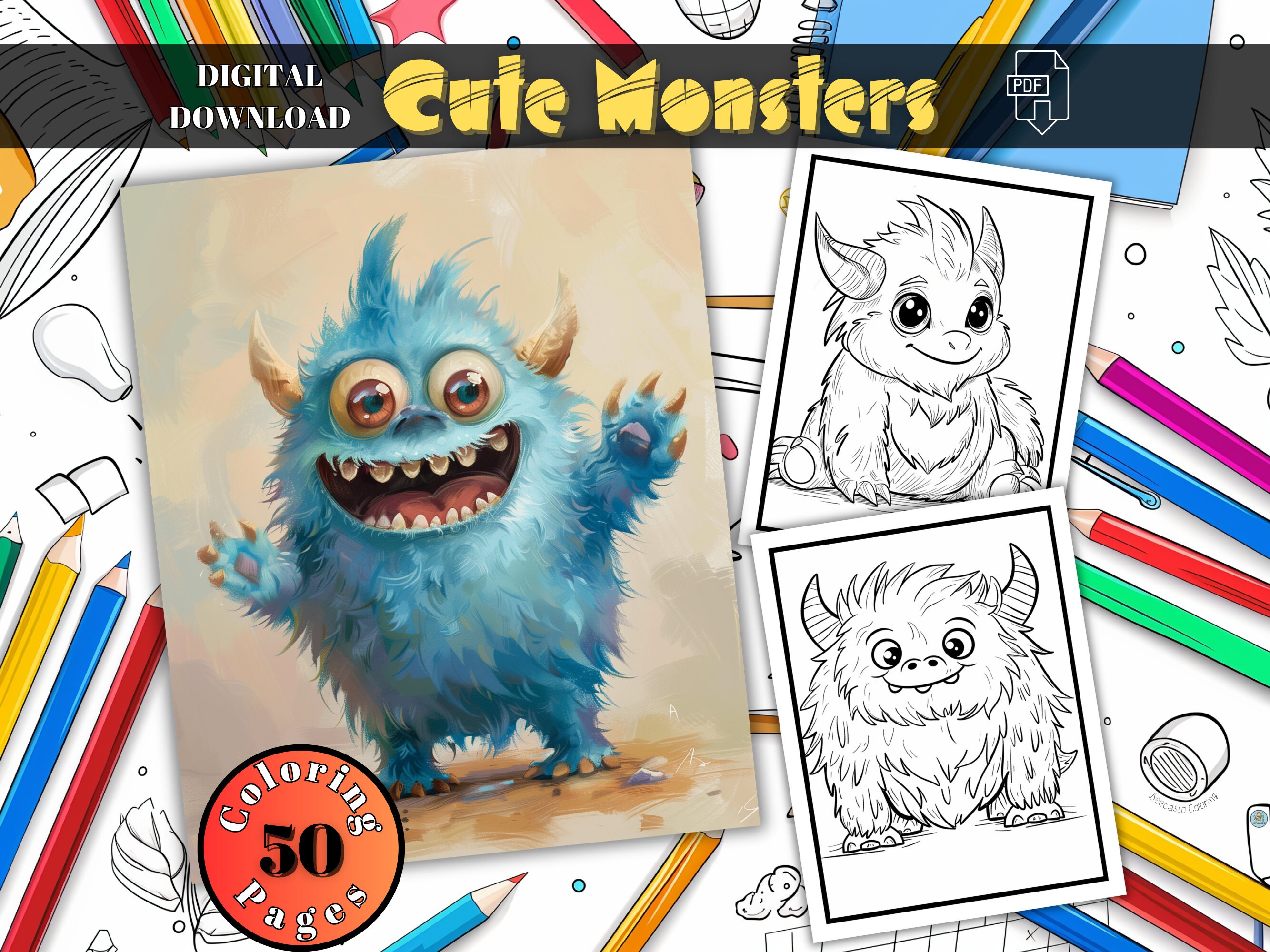 Cute Monsters Coloring Pages 50 Designs for Kids, Adorable Creatures ...