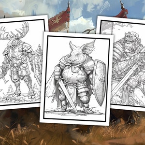 Animal Knights Coloring Pages for Adults & Kids - 50 Medieval Fantasy ...