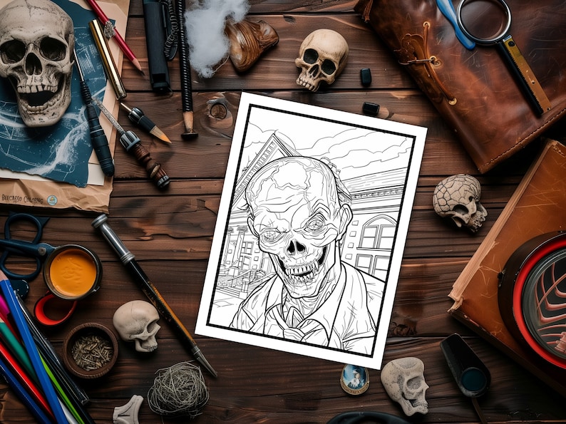 Zombie School Coloring Pages for Adults & Teens 50 Horror Designs ...