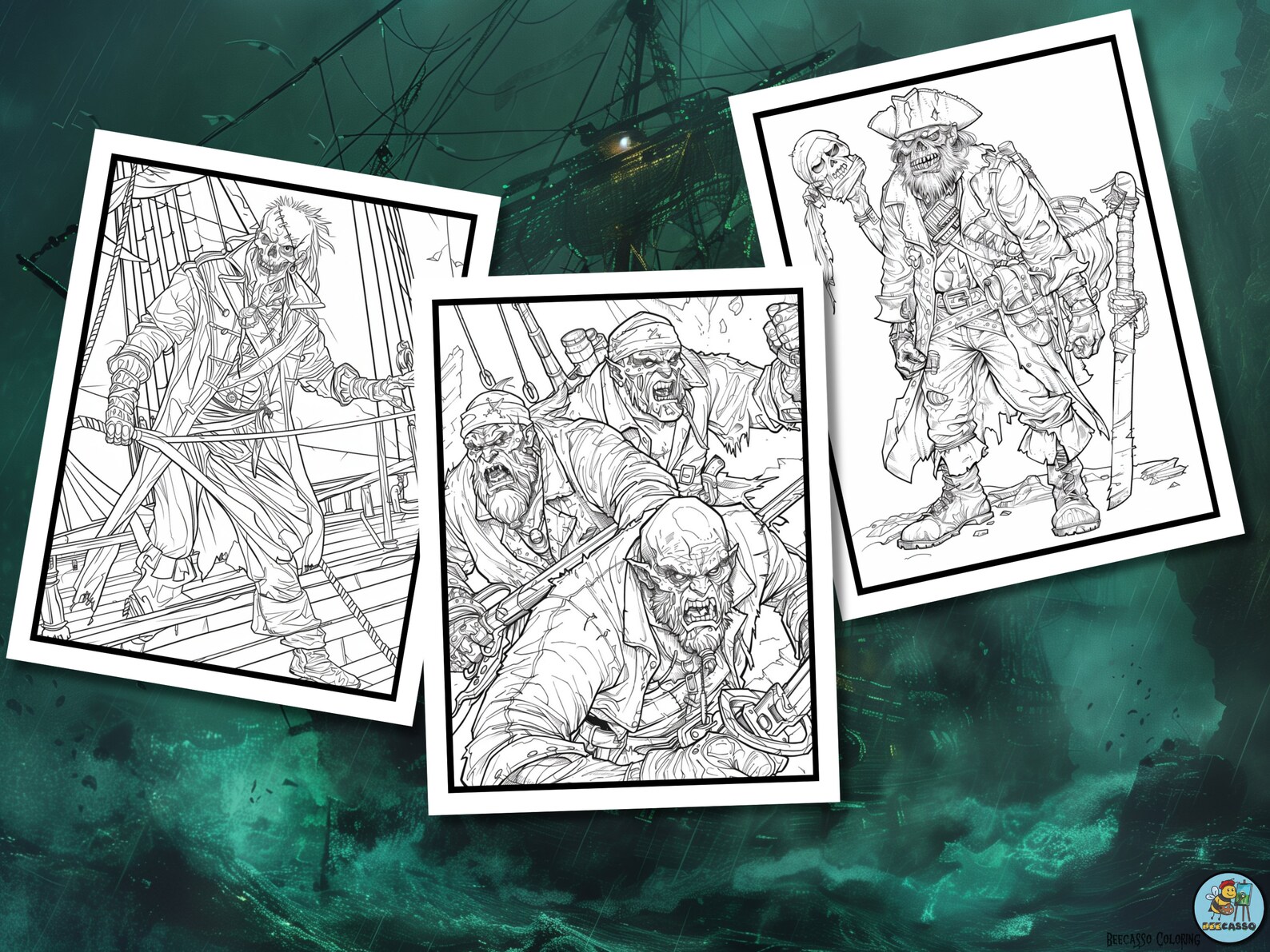 Zombie Pirates Coloring Pages for Adults & Teens 50 Horror Undead ...