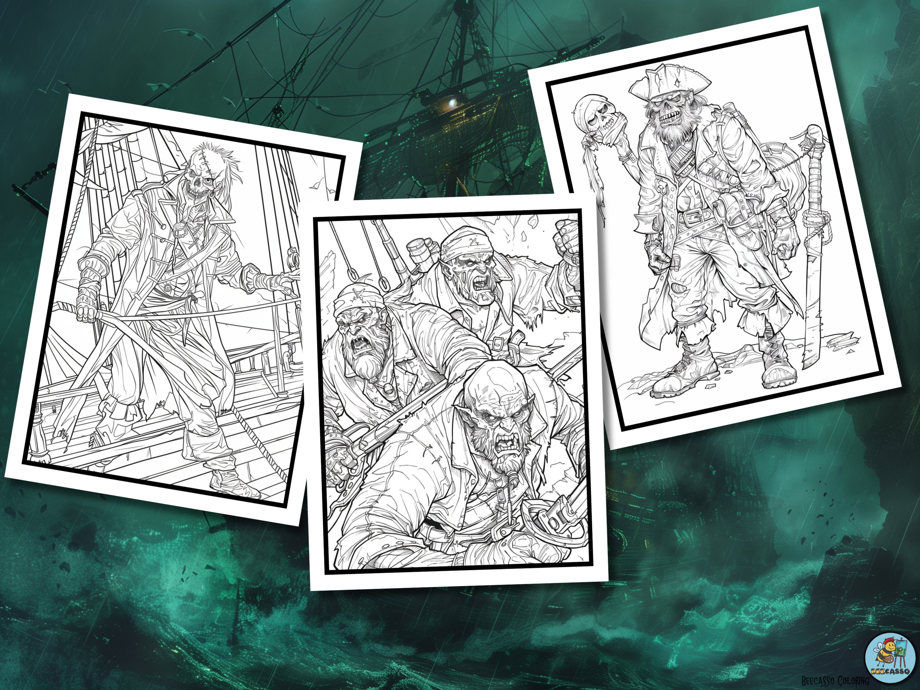 Zombie Pirates Coloring Pages for Adults & Teens 50 Horror Undead ...