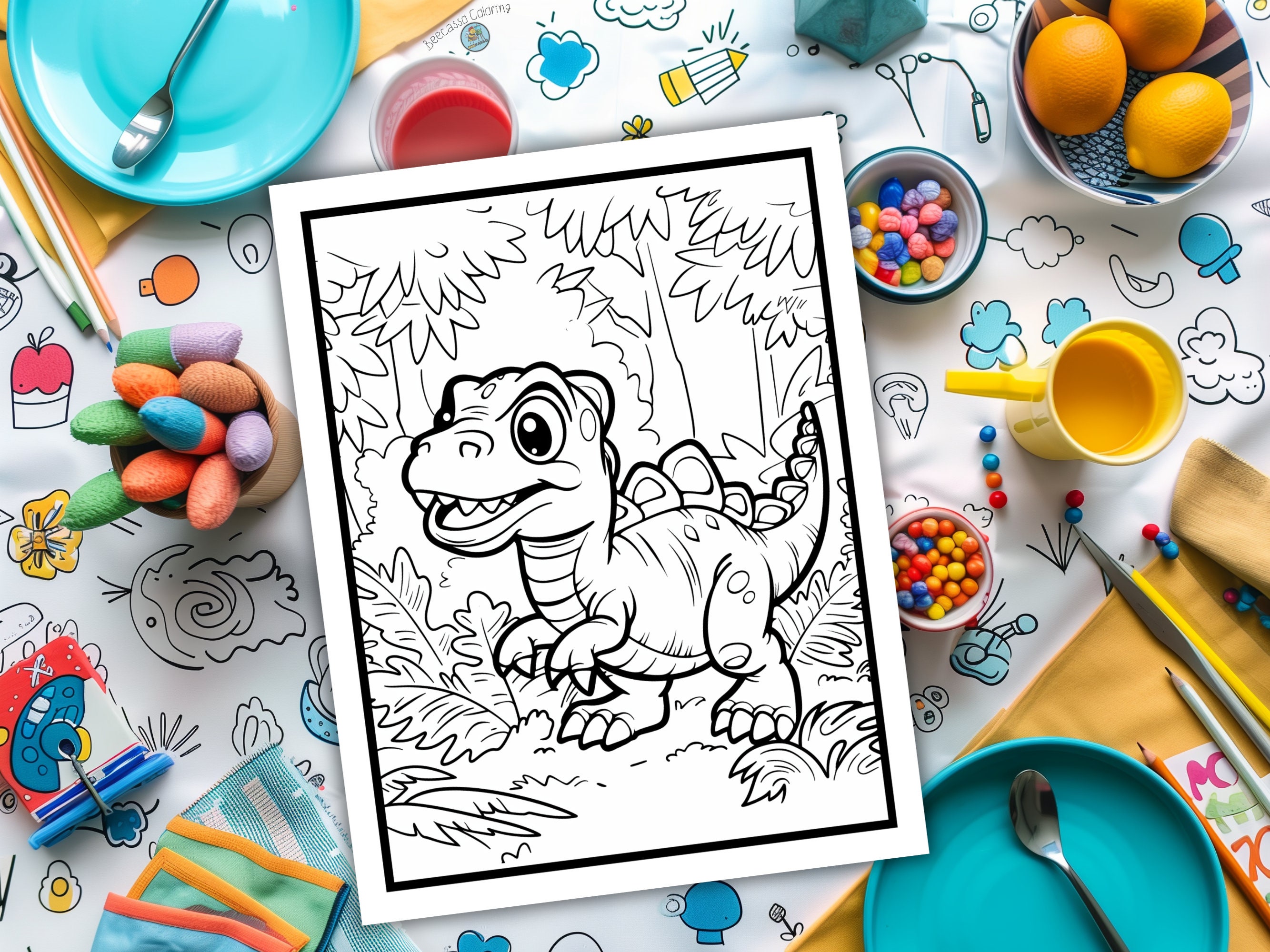 Cute Dinosaurs Coloring Pages 50 Designs for Kids, Adorable Creatures ...