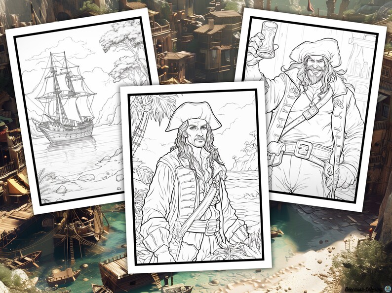 Pirates Coloring Pages for Adults & Kids - 50 Printable Designs Ships ...