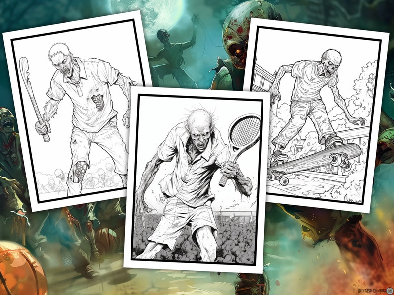 Zombie Sports Coloring Pages for Adults and Teens: 50 Horror and Undead ...