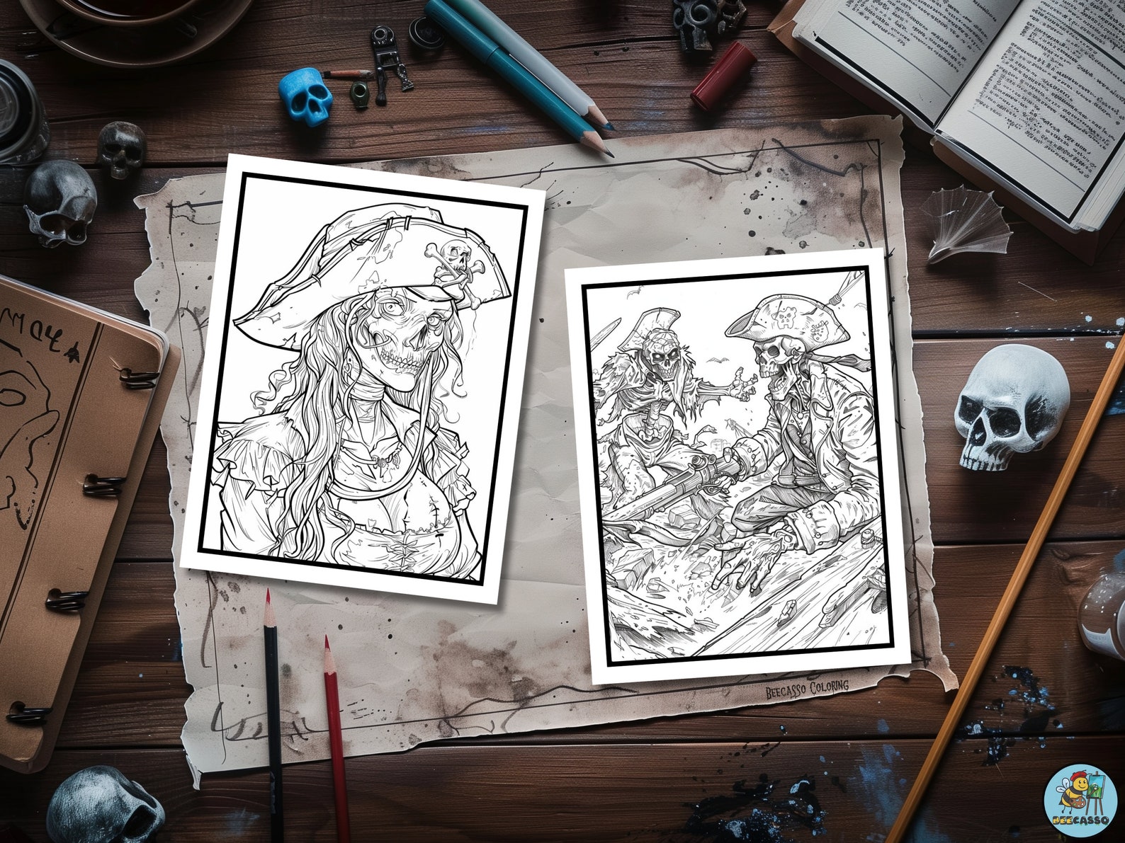 Zombie Pirates Coloring Pages for Adults & Teens 50 Horror Undead ...