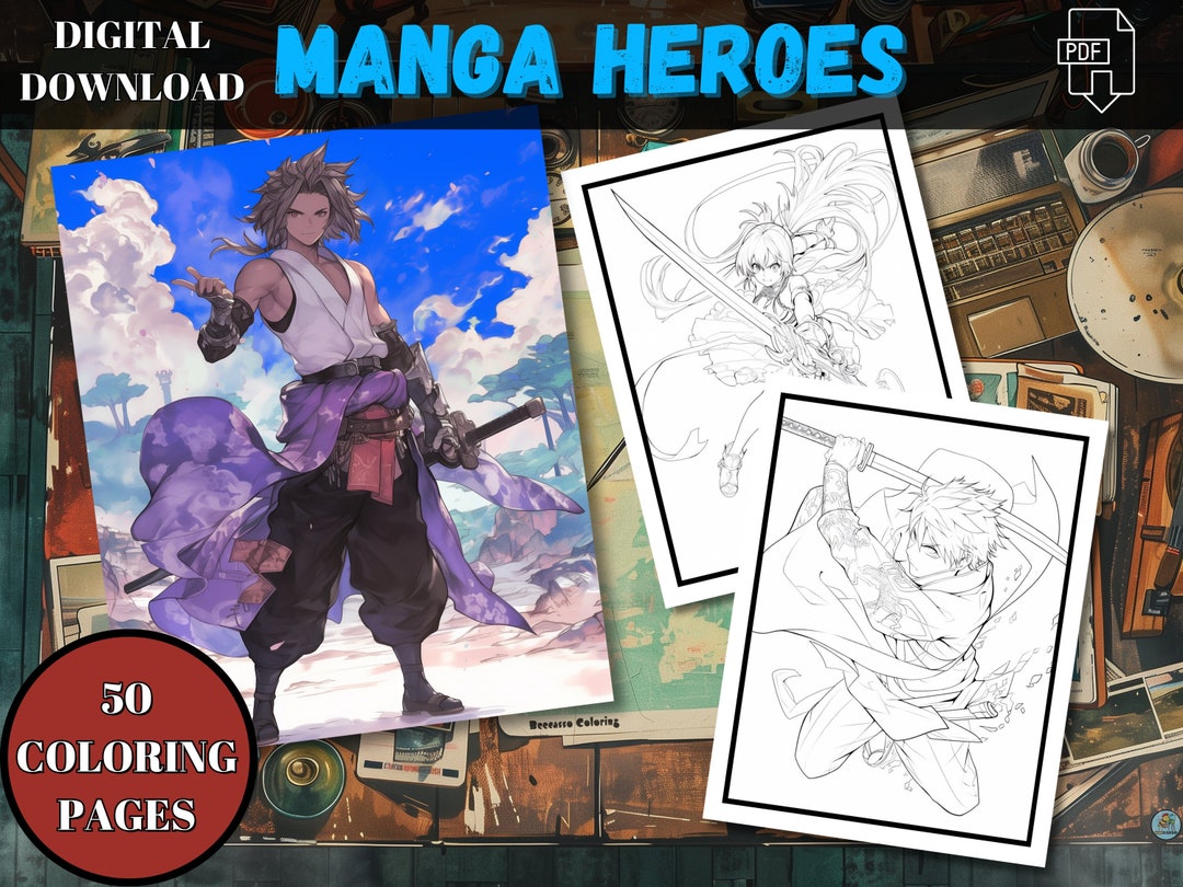 Manga Heroes Coloring Pages 50 Designs for Adults and Kids, Anime ...