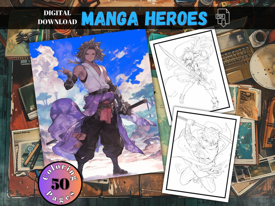 Manga Heroes Coloring Pages - 50 Designs for Adults and Kids, Anime ...
