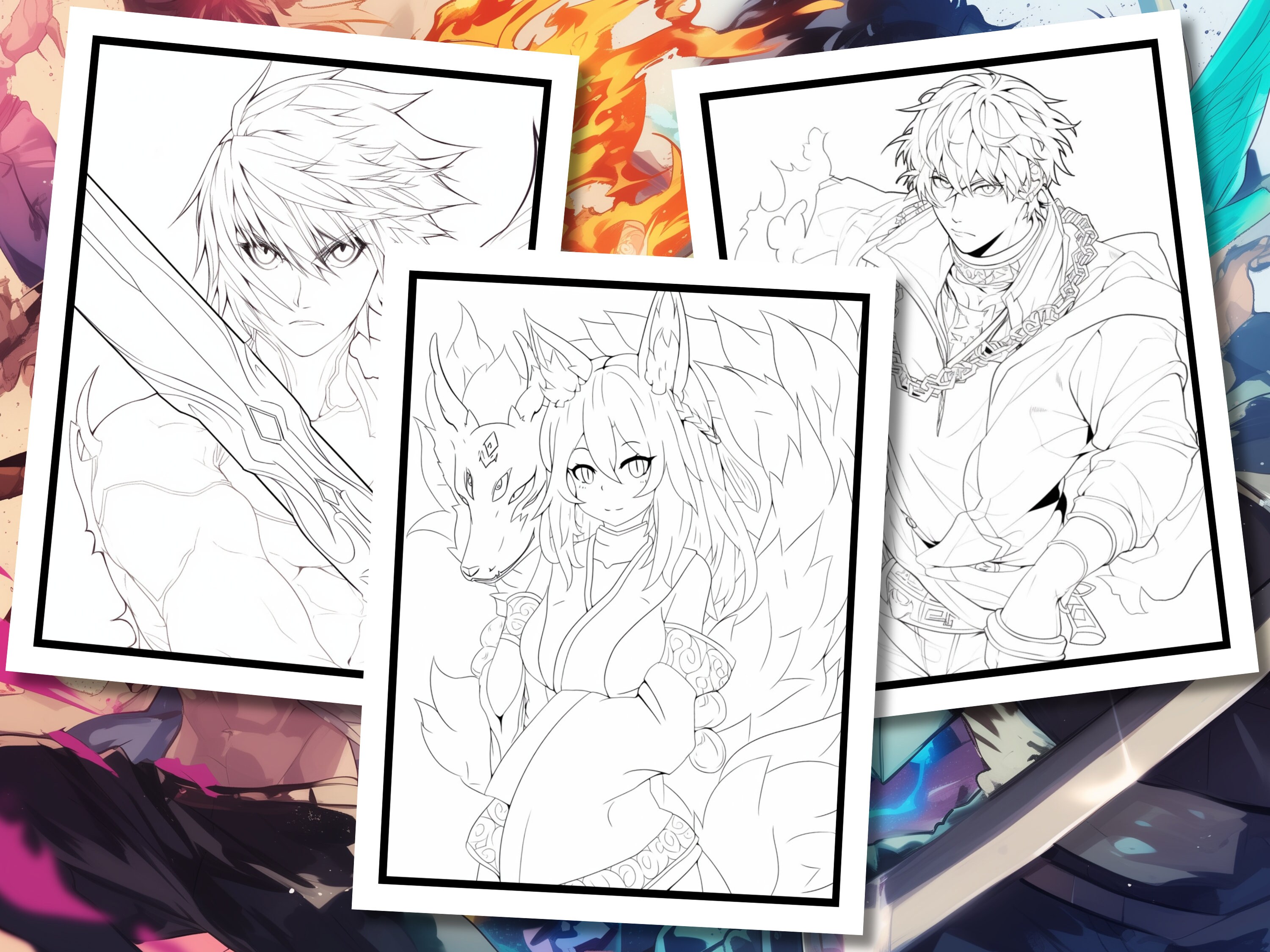 Manga Heroes Coloring Pages 50 Designs for Adults and Kids, Anime ...