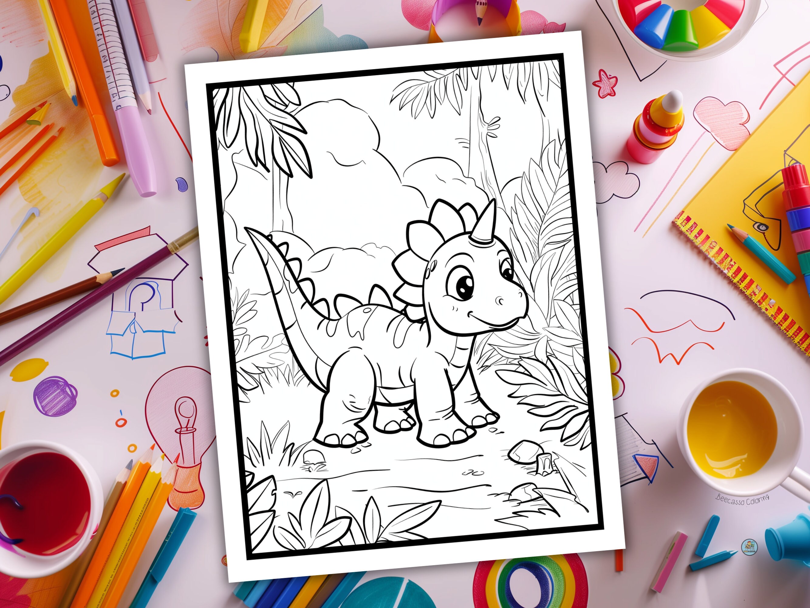 Cute Dinosaurs Coloring Pages 50 Designs for Kids, Adorable Creatures ...