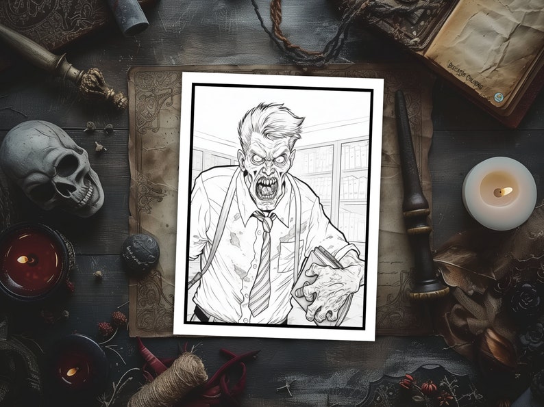 Zombie School Coloring Pages for Adults & Teens 50 Horror Designs ...