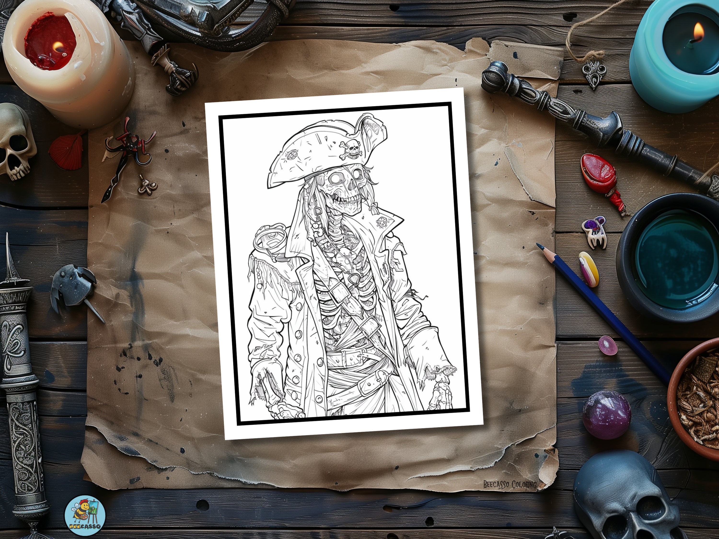 Zombie Pirates Coloring Pages for Adults & Teens 50 Horror Undead ...