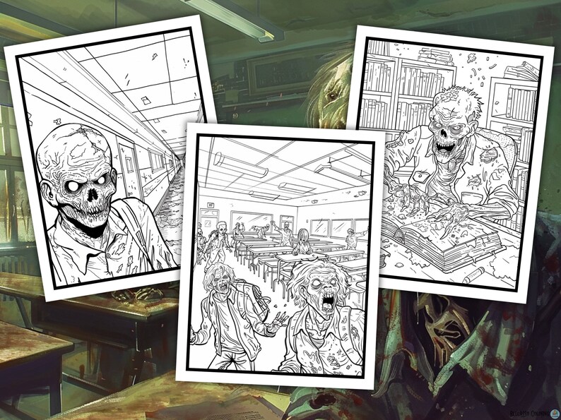 Zombie School Coloring Pages for Adults & Teens 50 Horror Designs ...