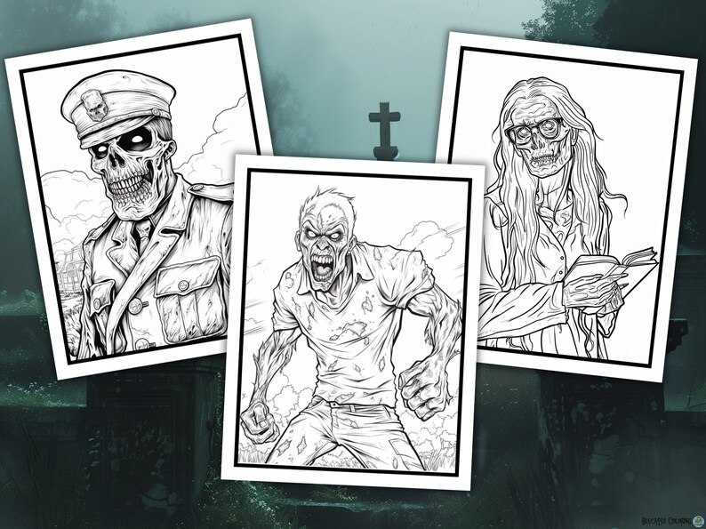Zombie Bundle Coloring Pages for Adults & Teens 250 Horror Undead ...