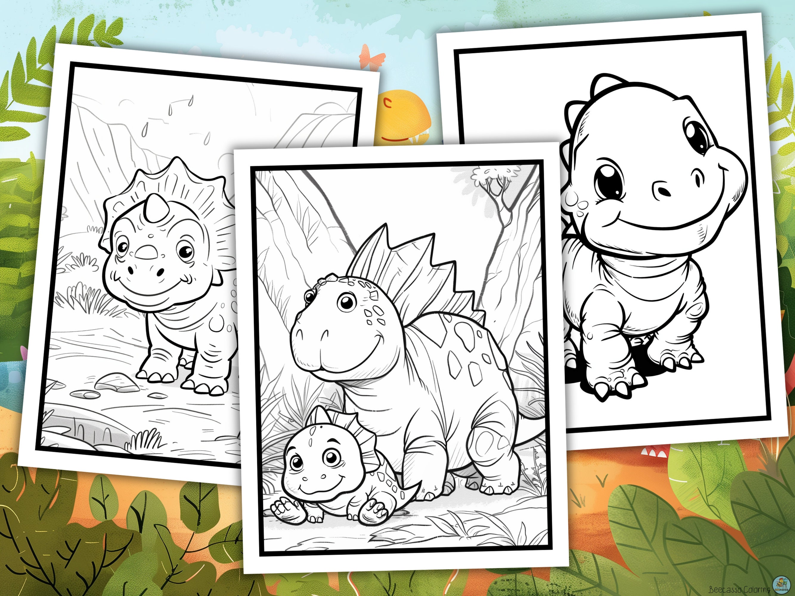 Cute Dinosaurs Coloring Pages 50 Designs for Kids, Adorable Creatures ...