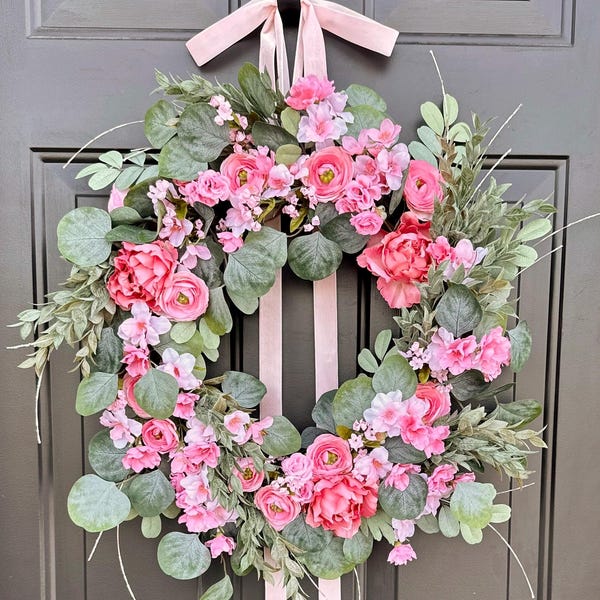 Pink Spring Wreath - Etsy