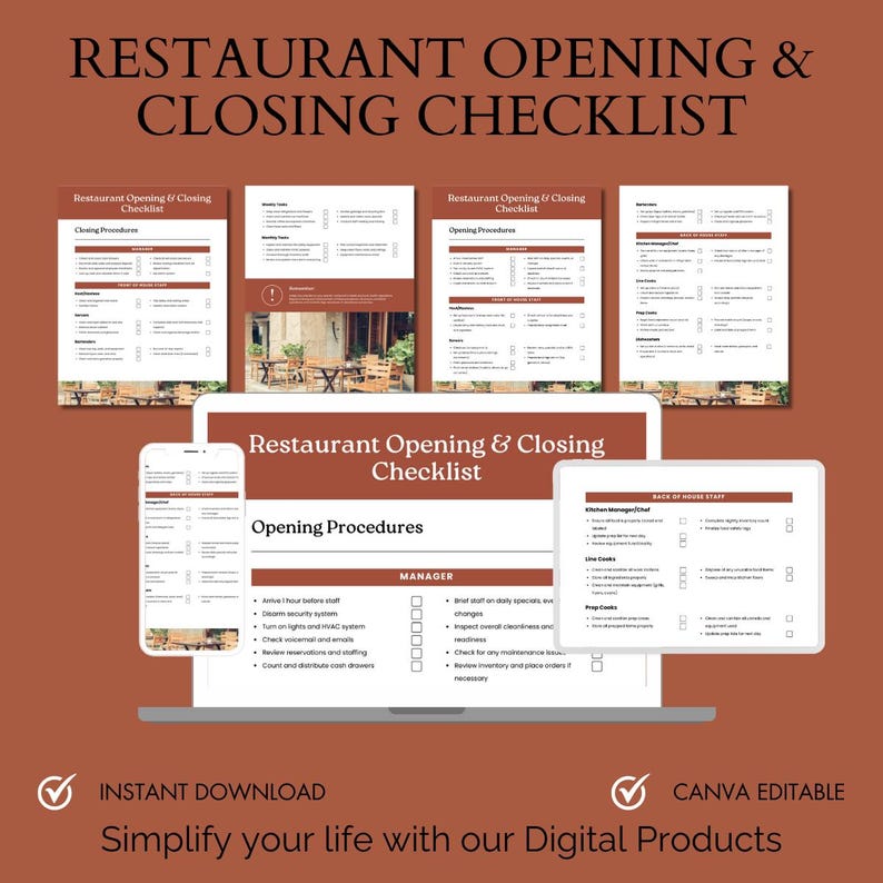 Restaurant Opening Closing Checklist: Training Template (digital ...