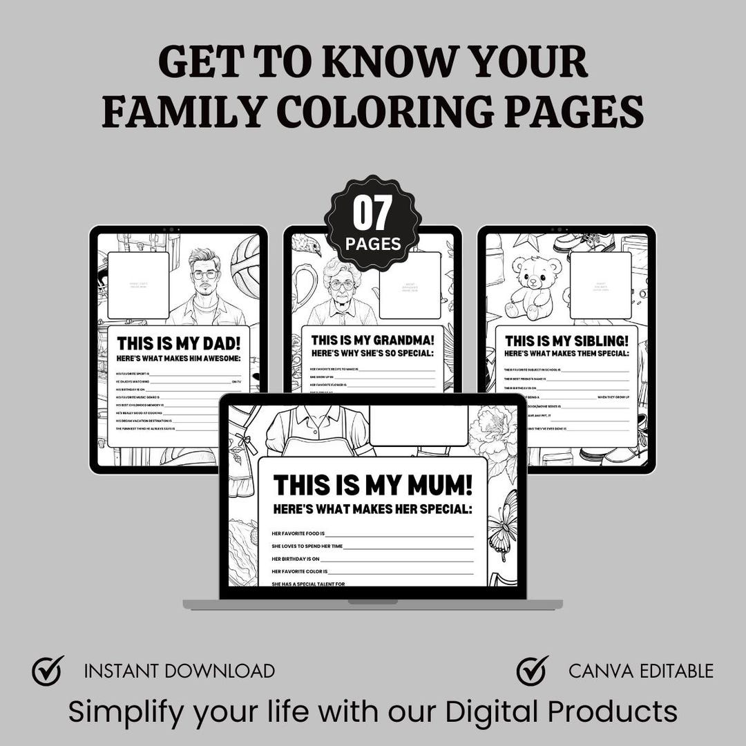 Family Coloring Pages Canva Template, All About My Family Coloring ...