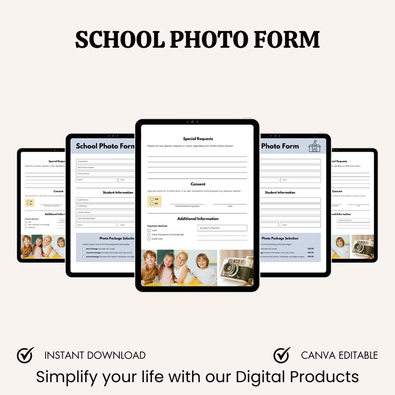School Photo Form Canva Template: Photographer Forms (digital Download ...