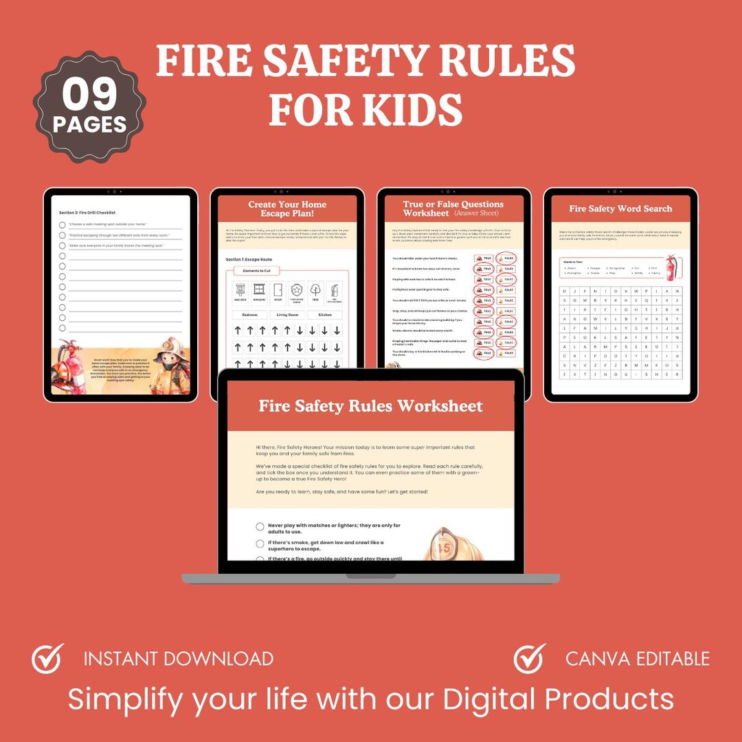 Fire Safety for Kids Worksheet, Kids Learning, Fire Safety Rules & Word ...