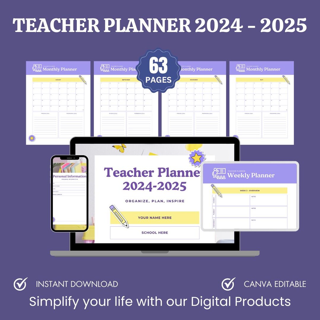 Teacher Planner 2024 2025 Canva Template, Academic Lesson Planner ...