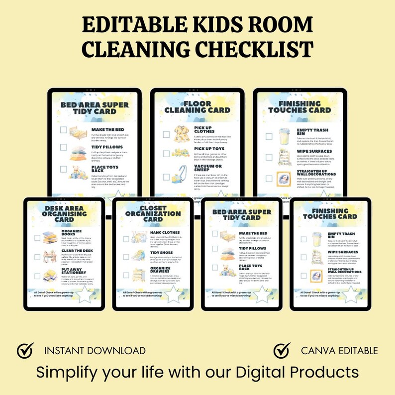 Editable Kids Room Checklist, Floor Cleaning Card, Kids Chore Chart ...