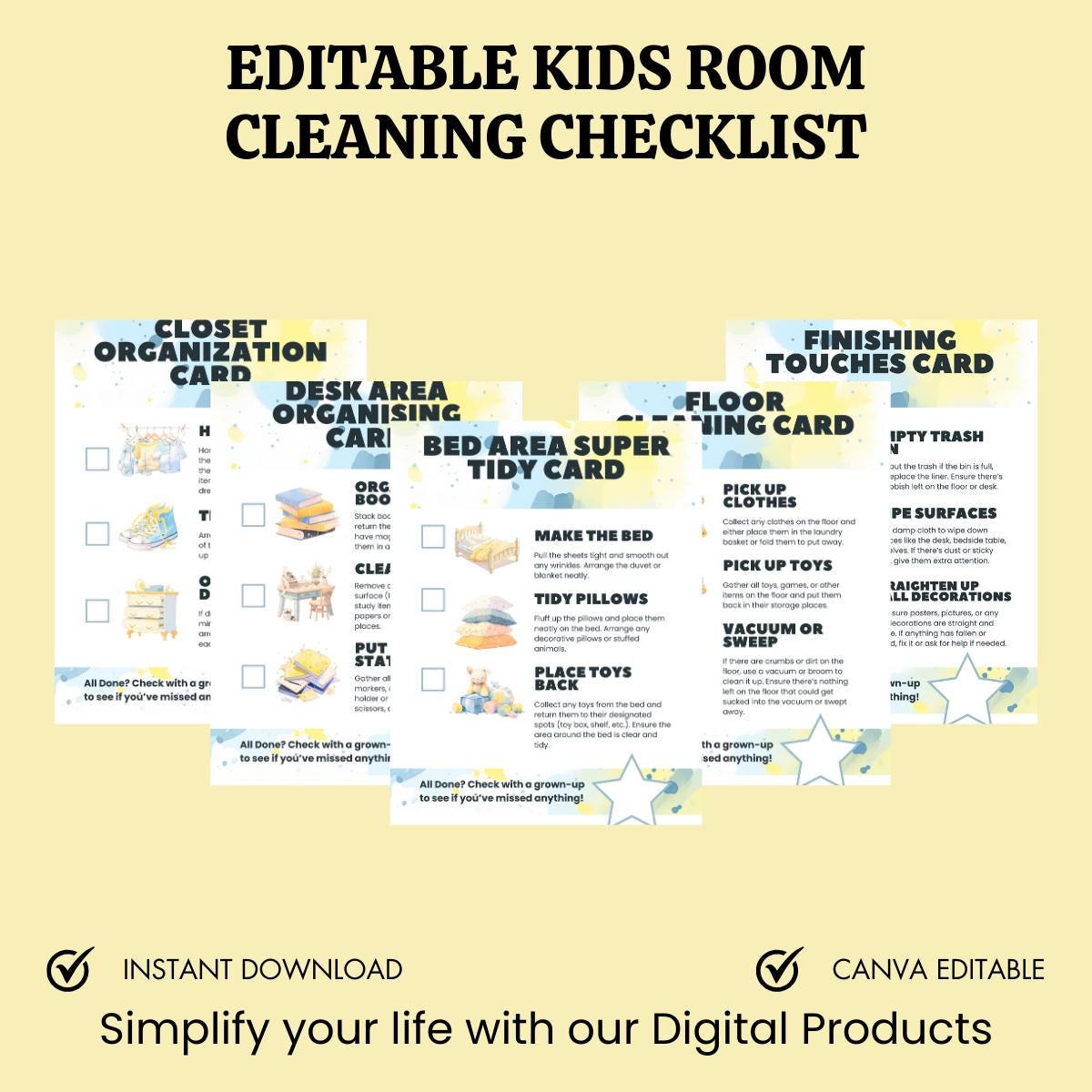 Editable Kids Room Checklist, Floor Cleaning Card, Kids Chore Chart ...