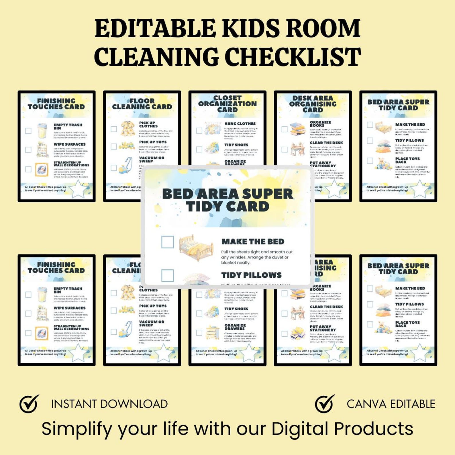 Editable Kids Room Checklist, Floor Cleaning Card, Kids Chore Chart ...
