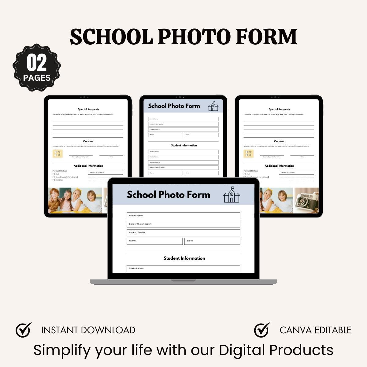 School Photo Form Canva Template, Photo Order Form, School Forms ...