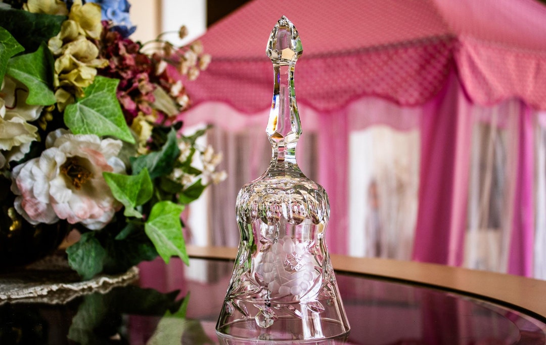 Vintage Clear Crystal Bell Etched With Floral Design - Etsy