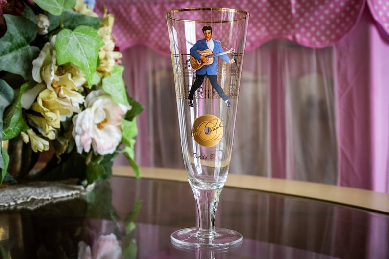 Elvis Presley Gold-trimmed “teddy Bear” Collectible Pilsner Glass ...