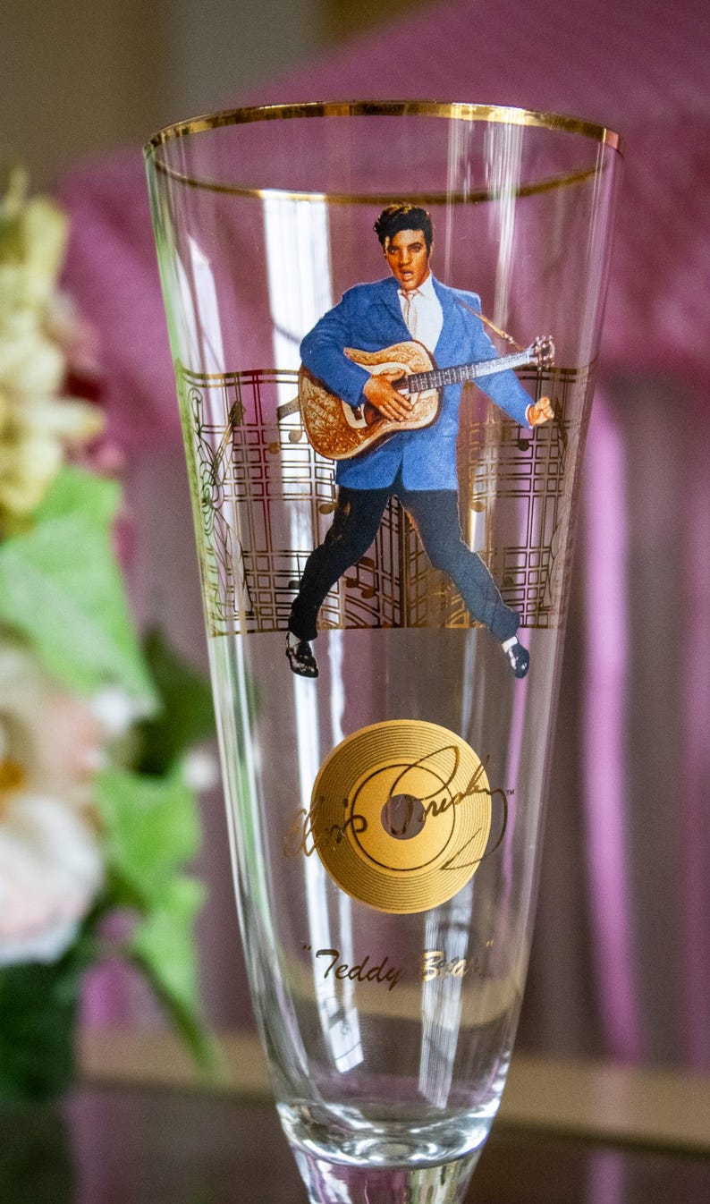 Elvis Presley Gold-trimmed “teddy Bear” Collectible Pilsner Glass ...