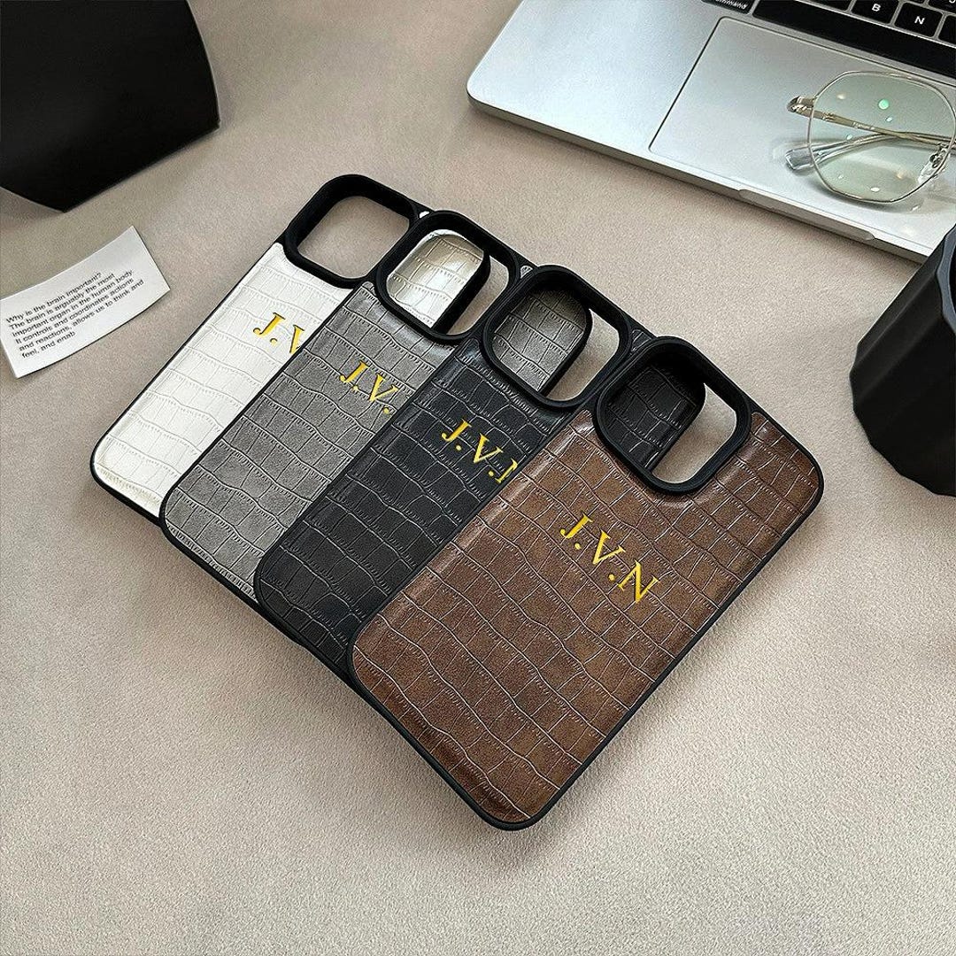 Personalised Crocodile Leather iPhone Case, Monogram Engraved Leather ...