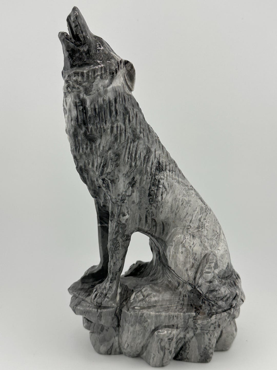 Picasso Jasper Howling Wolf 9.6”H Large Carved Animal (natural Crystal ...