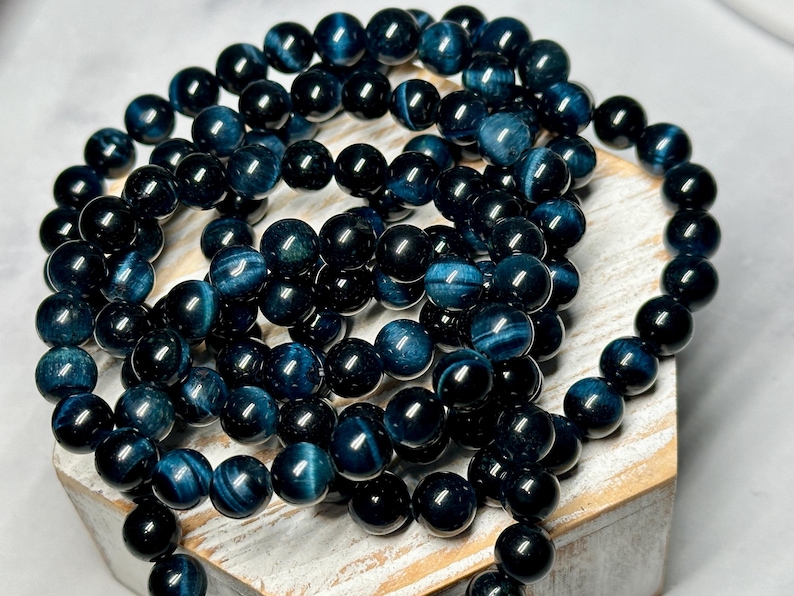 Midnight Hawk Eye Blue Tiger Eye Bracelet (8mm) Natural Crystal - Etsy