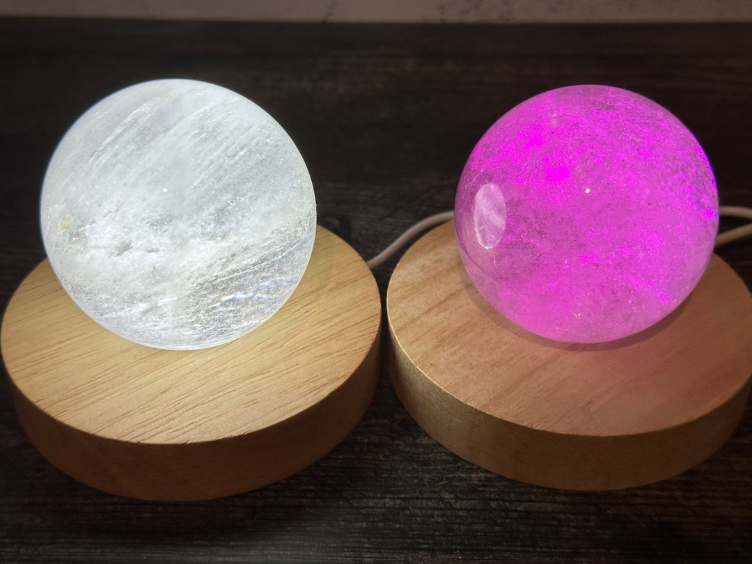 Wood Round Lighted White or Color 4 Crystal Sphere Stand - Etsy