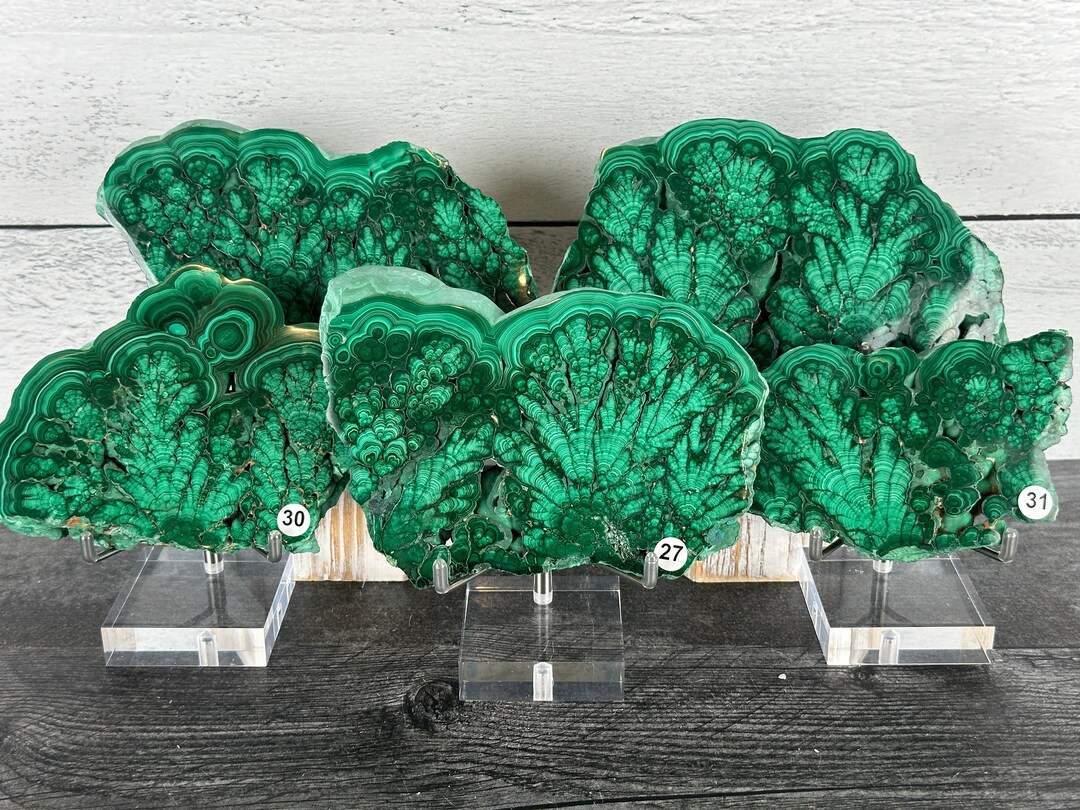 Malachite Slab (natural Crystal) With Acrylic Metal Pronged Support ...